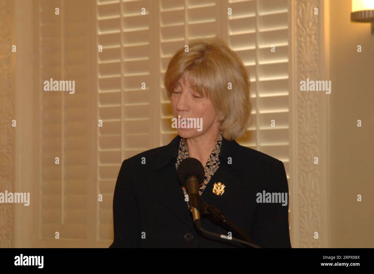 Secretary Gale Norton speaking at Department of Interior headquarters ...