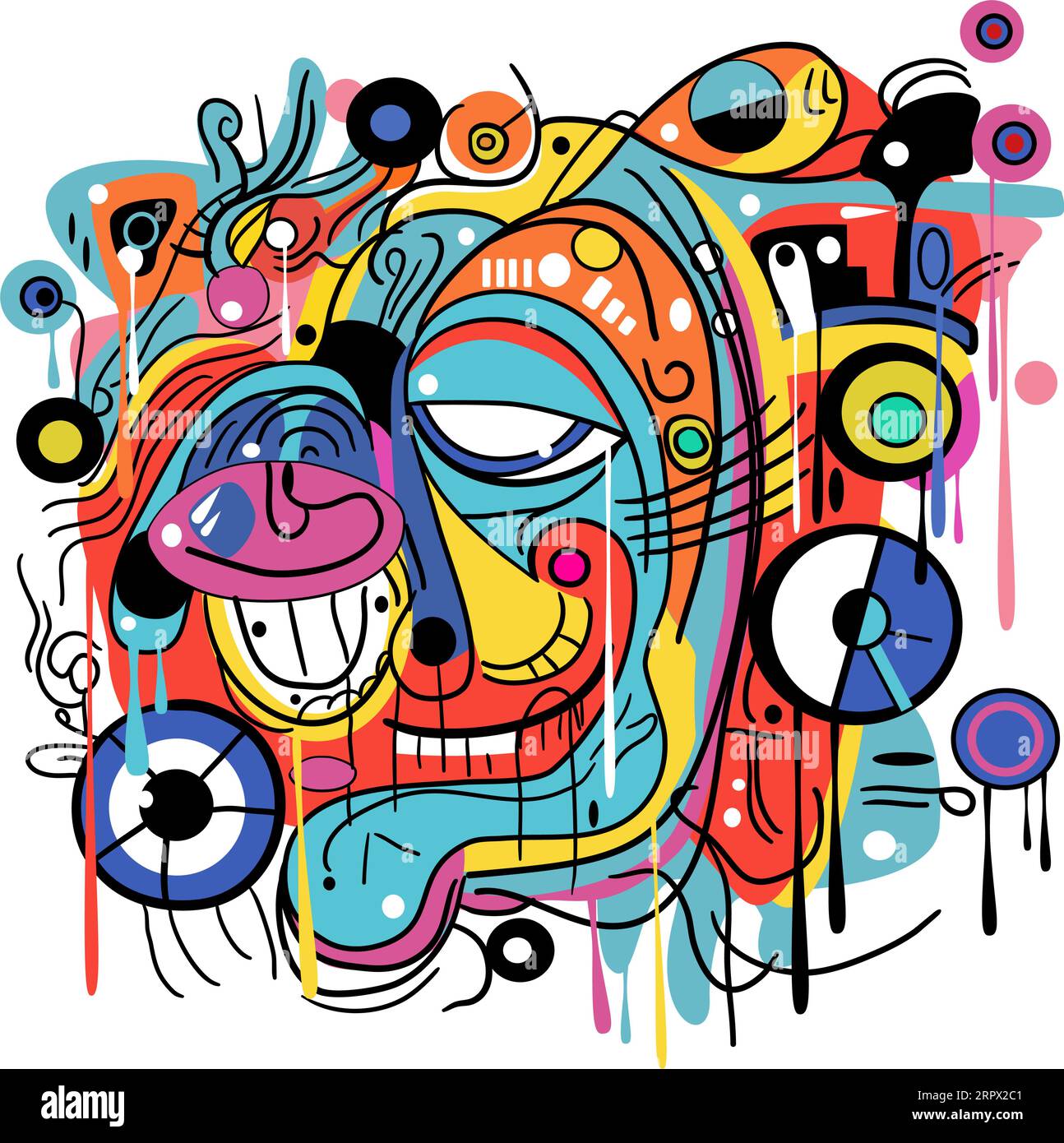 Abstract colorful doodle face on white background. Vector illustration ...