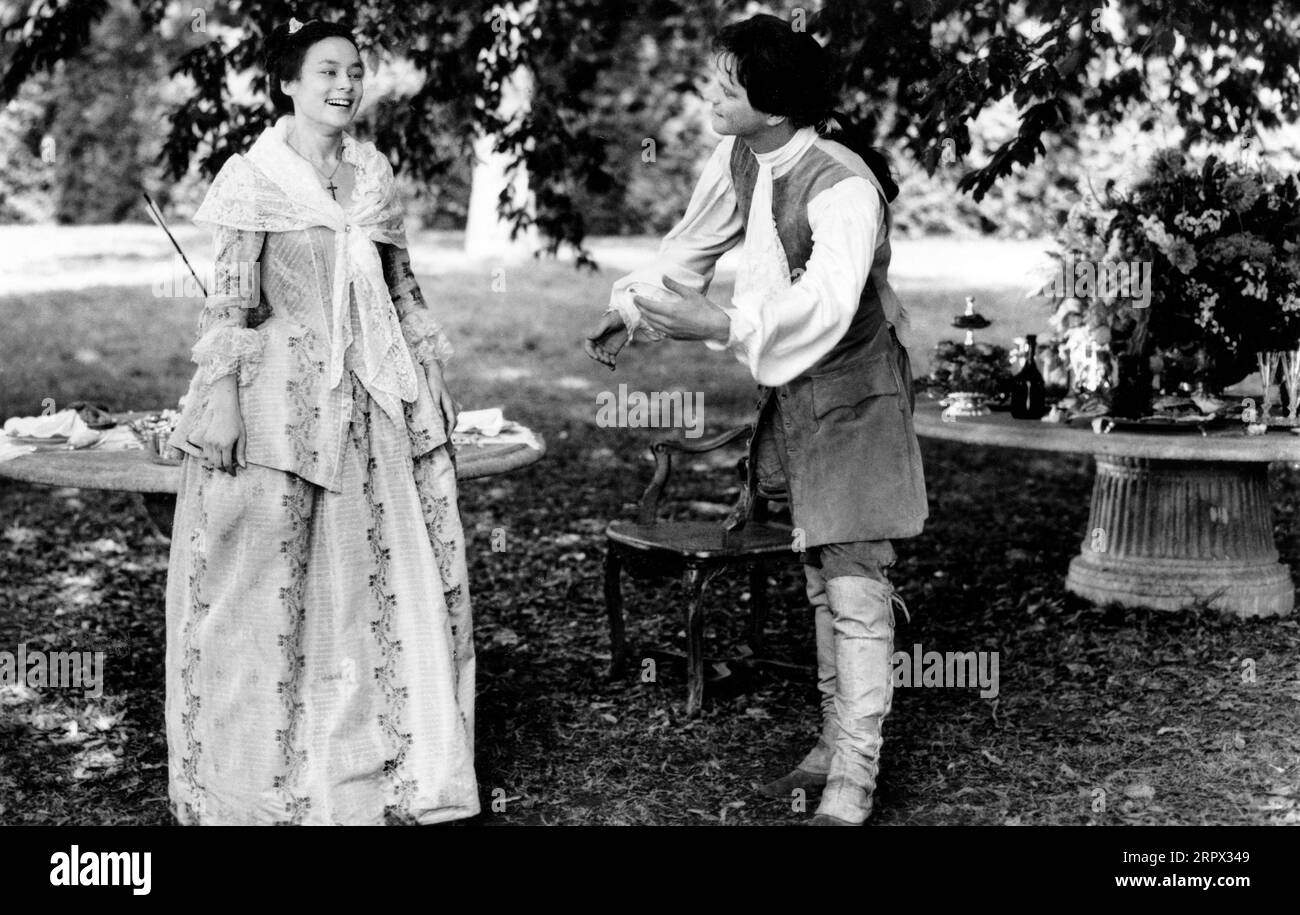 Meg Tilly, Colin Firth, on-set of the film, "Valmont", Orion Pictures ...