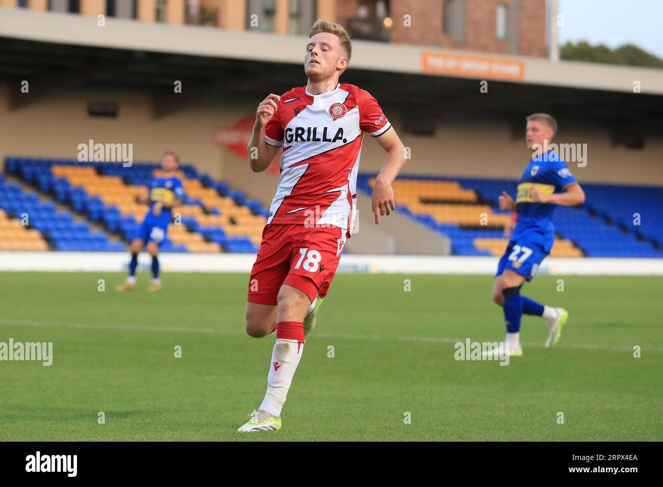 London, UK. 05th Sep, 2023. Harvey White of Stevenage failing to reach ...