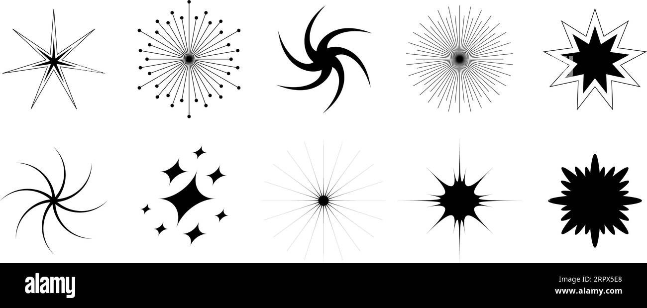 Different blinks and twinkles collection. Black retro bling stars set ...