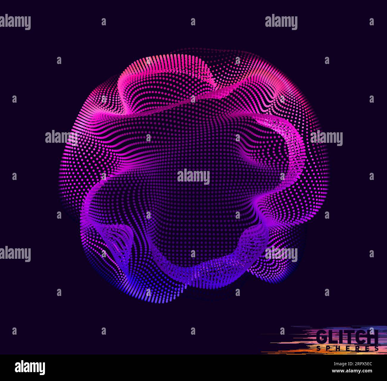 Corrupted violet point sphere. Abstract vector colorful mesh on dark ...
