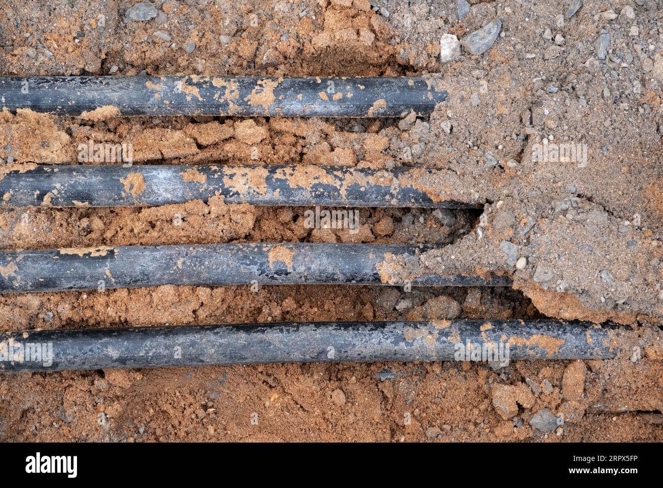 underground electric cable infrastructure installation. Construction ...