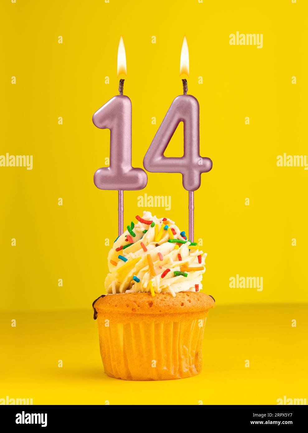 Number 14 candle - Birthday card design in yellow background Stock ...