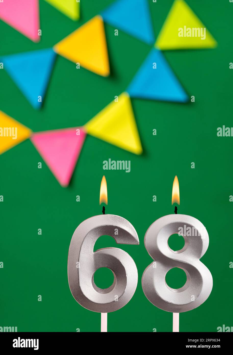 Vertical birthday card with number 68 candle - Green background with ...