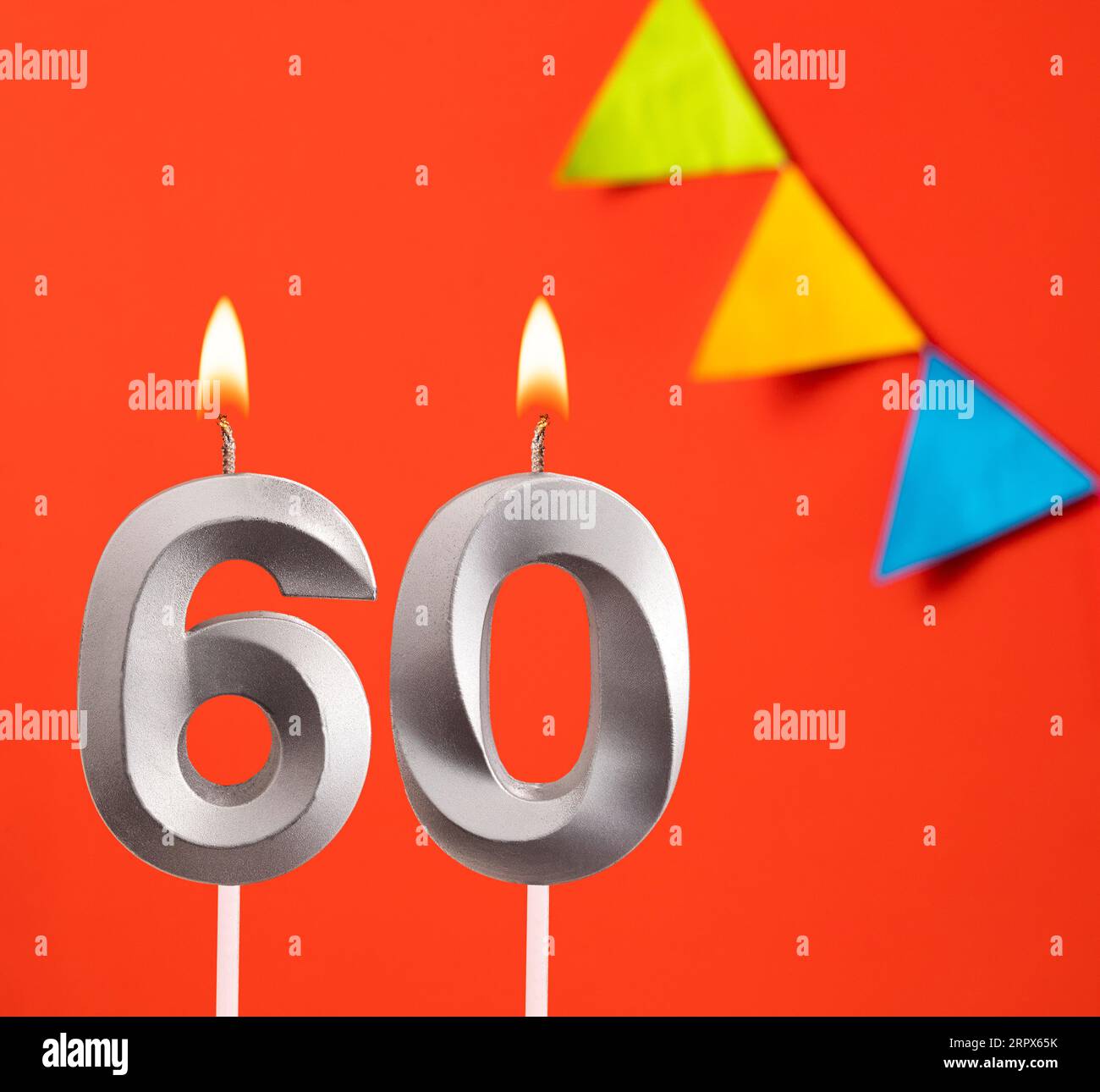 Birthday card - Number 60 candle in orange background Stock Photo - Alamy