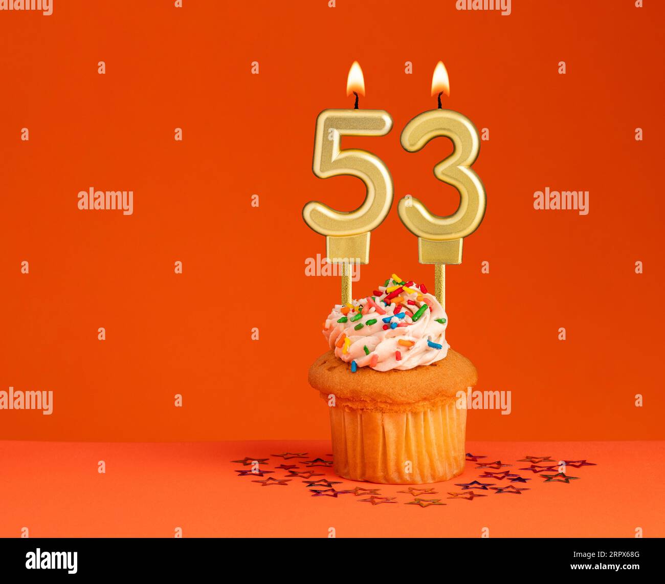 Number 53 candle - Birthday card design in orange background Stock ...
