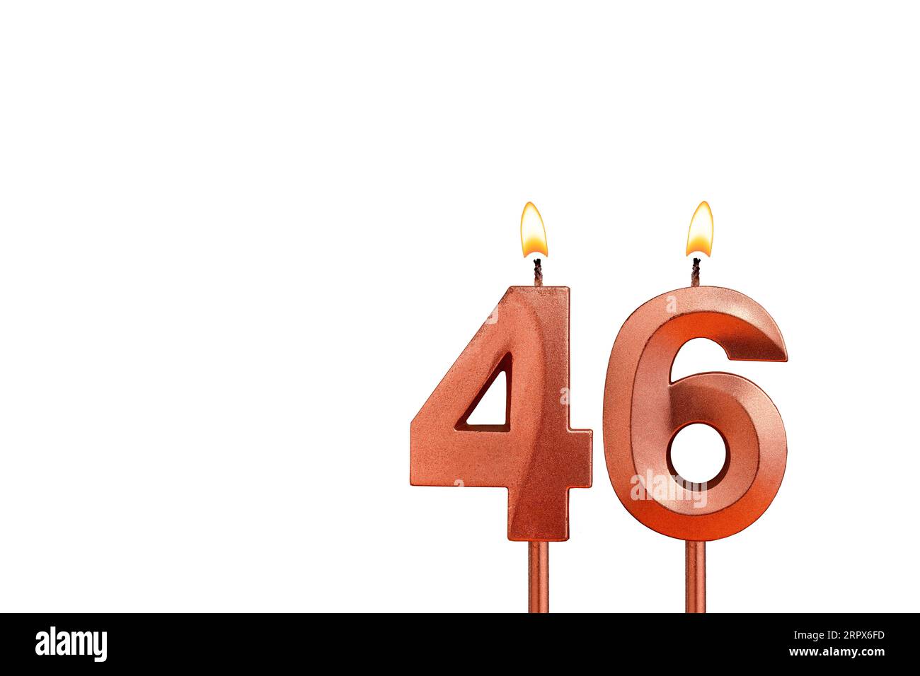 Burning candle number 46 for birthday on white background Stock Photo ...
