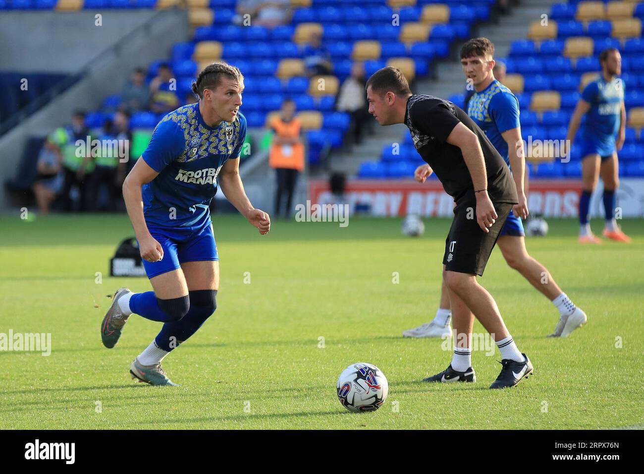 London, UK. 05th Sep, 2023. Josh Davison of AFC Wimbledon practices ...