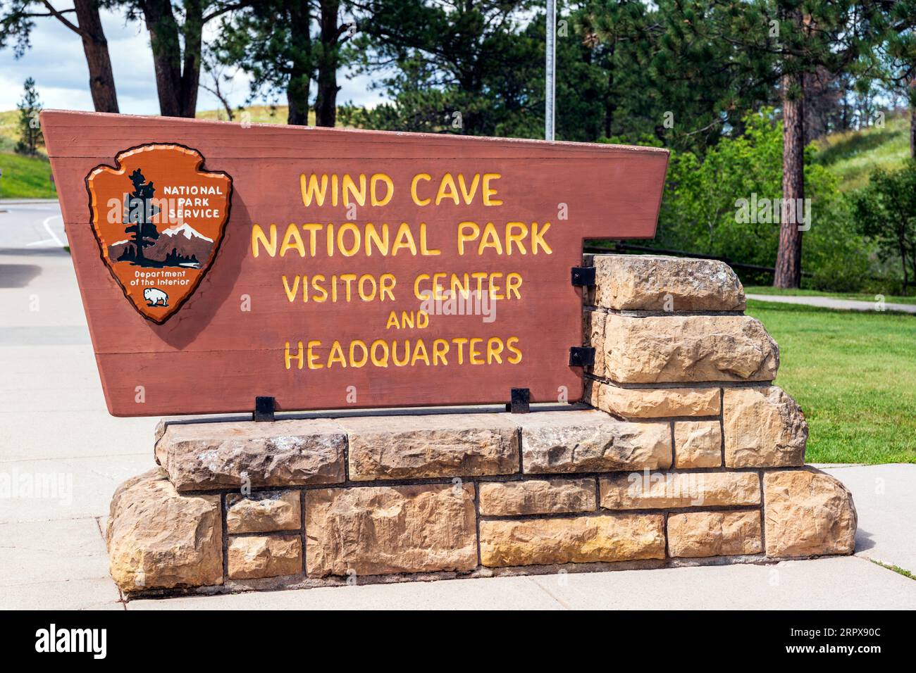Entrance sign to Wind Cave National Park; Hot Springs; South Dakota ...
