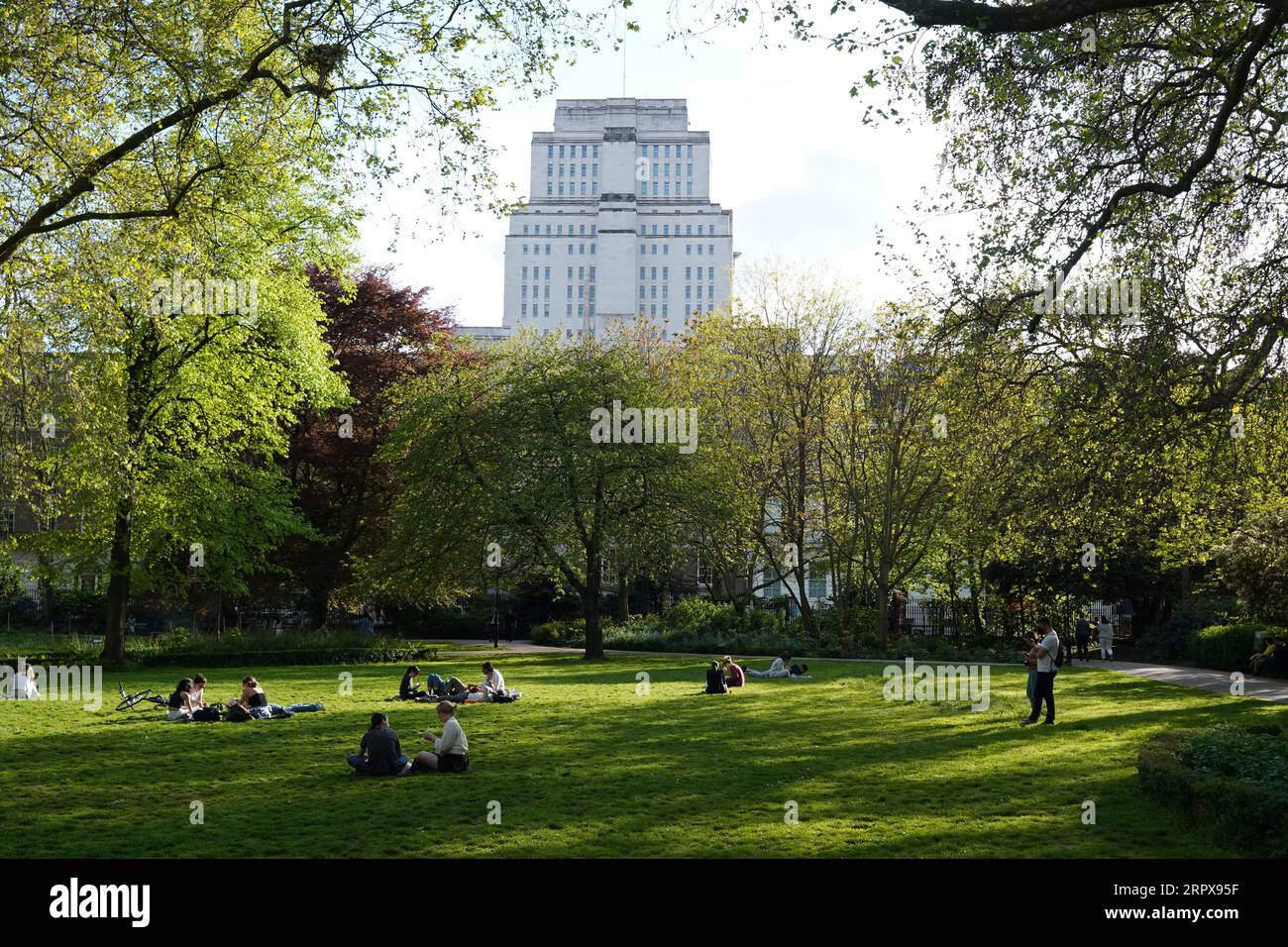 Summer afternoon in garden square, Russell Square , London uk . Senate ...