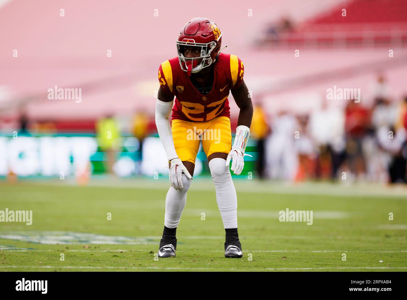 USC Trojans cornerback Ceyair Wright (22) defends during the NCAA ...