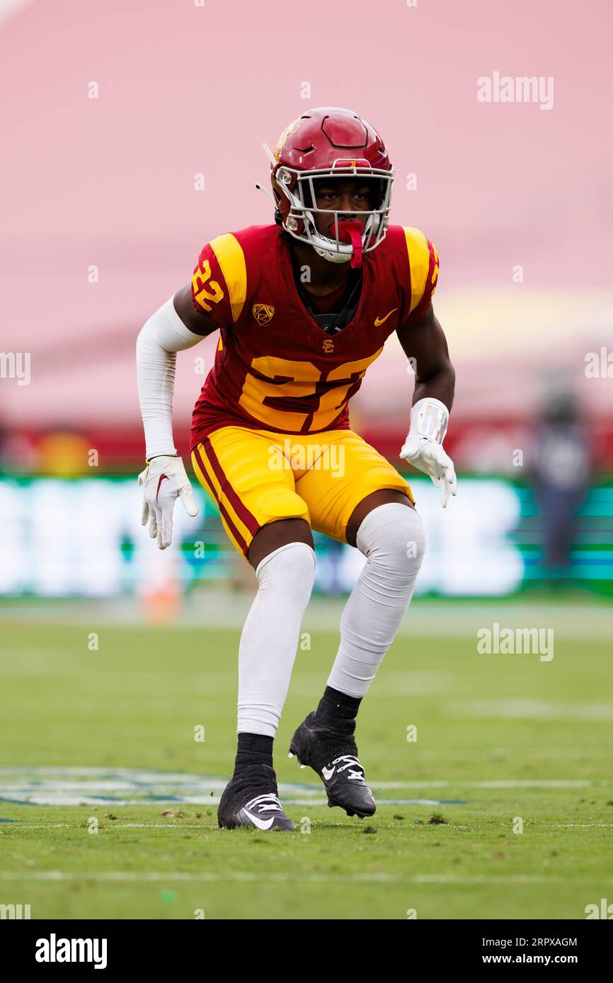 USC Trojans cornerback Ceyair Wright (22) defends in coverage during ...