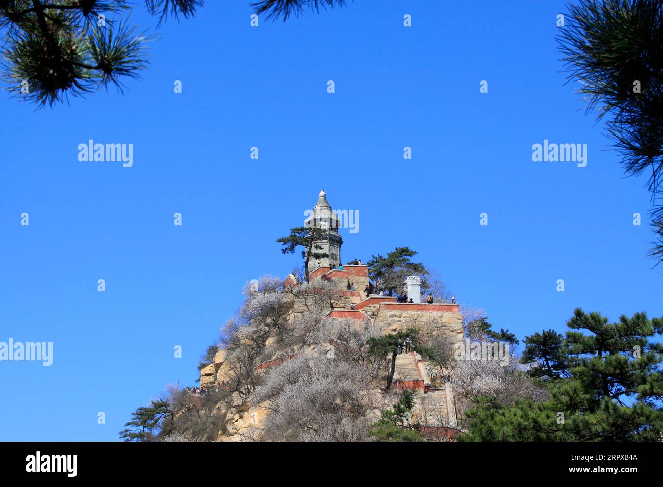 JI COUNTY - APRIL 5: Stupas landscape architecture in Panshan Mountain ...