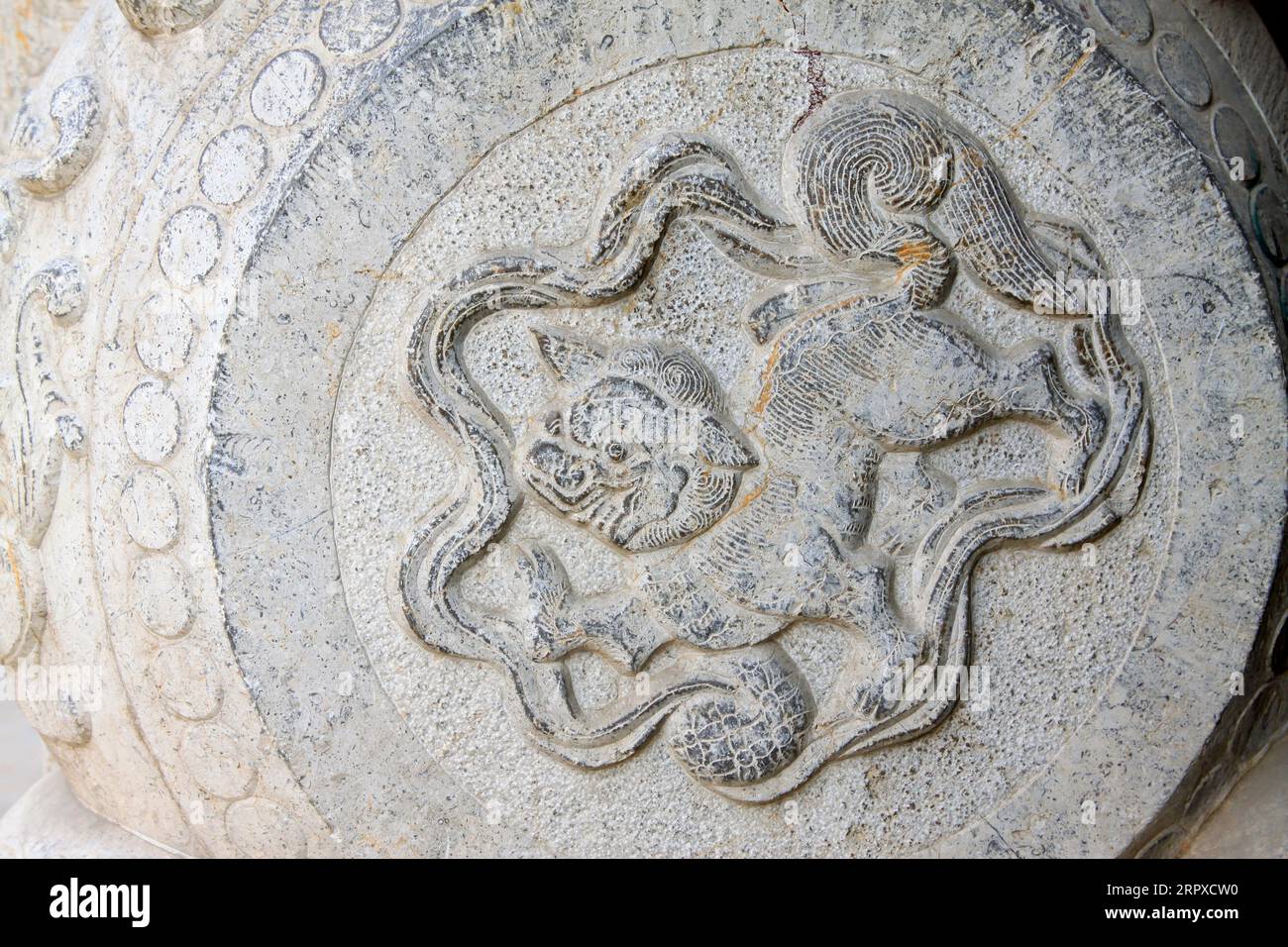 beast sculpture on the rock in a temple, closeup of photo Stock Photo ...