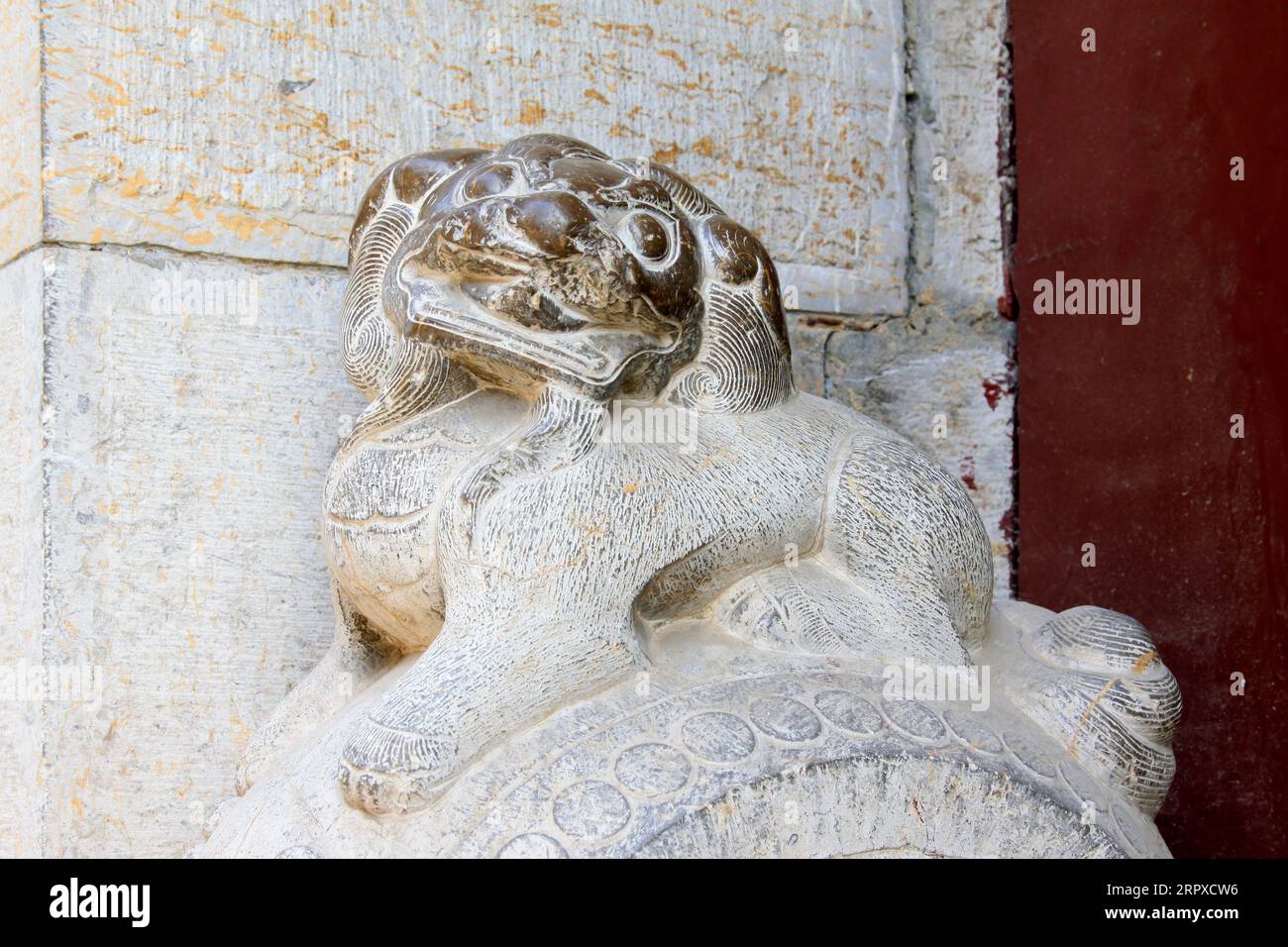 beast sculpture on the rock in a temple, closeup of photo Stock Photo ...