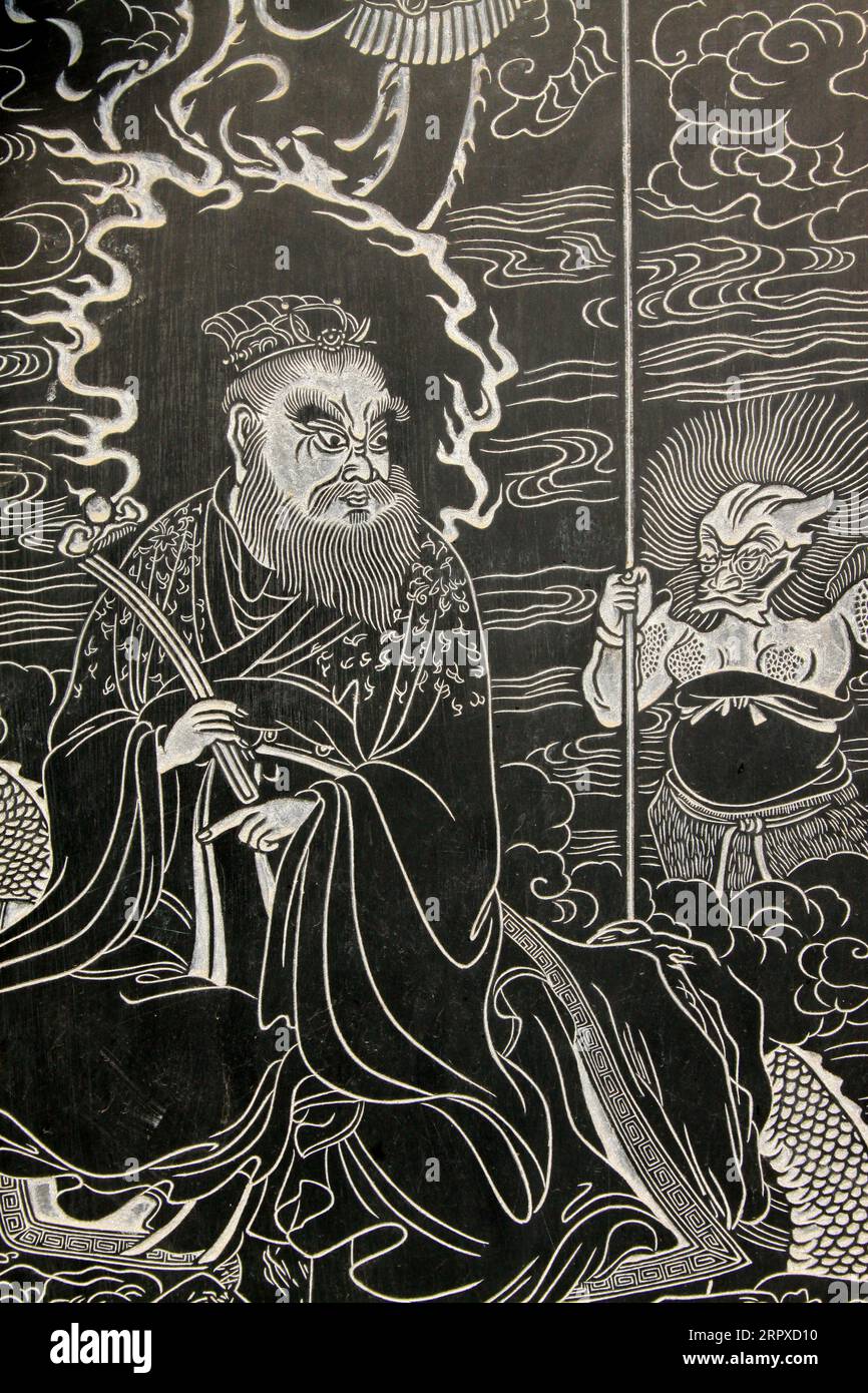 YUTIAN MAY 18：Exquisite statues carved on the black marble in Jijue ...