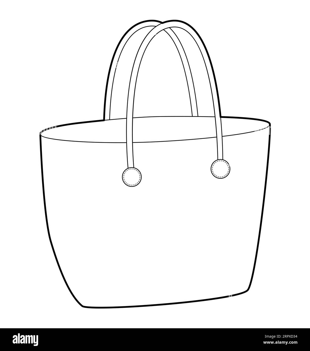 Woven tote bag silhouette. Fashion accessory technical illustration ...