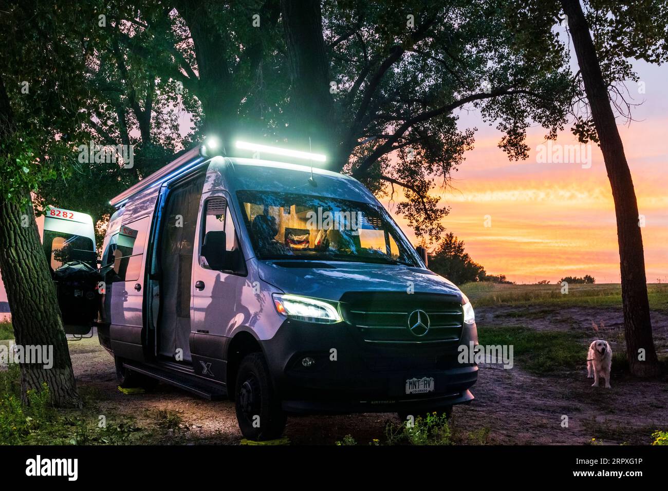 Dusk sunset view of Airstream Interstate 24X 4WD campervan; Box Butte ...
