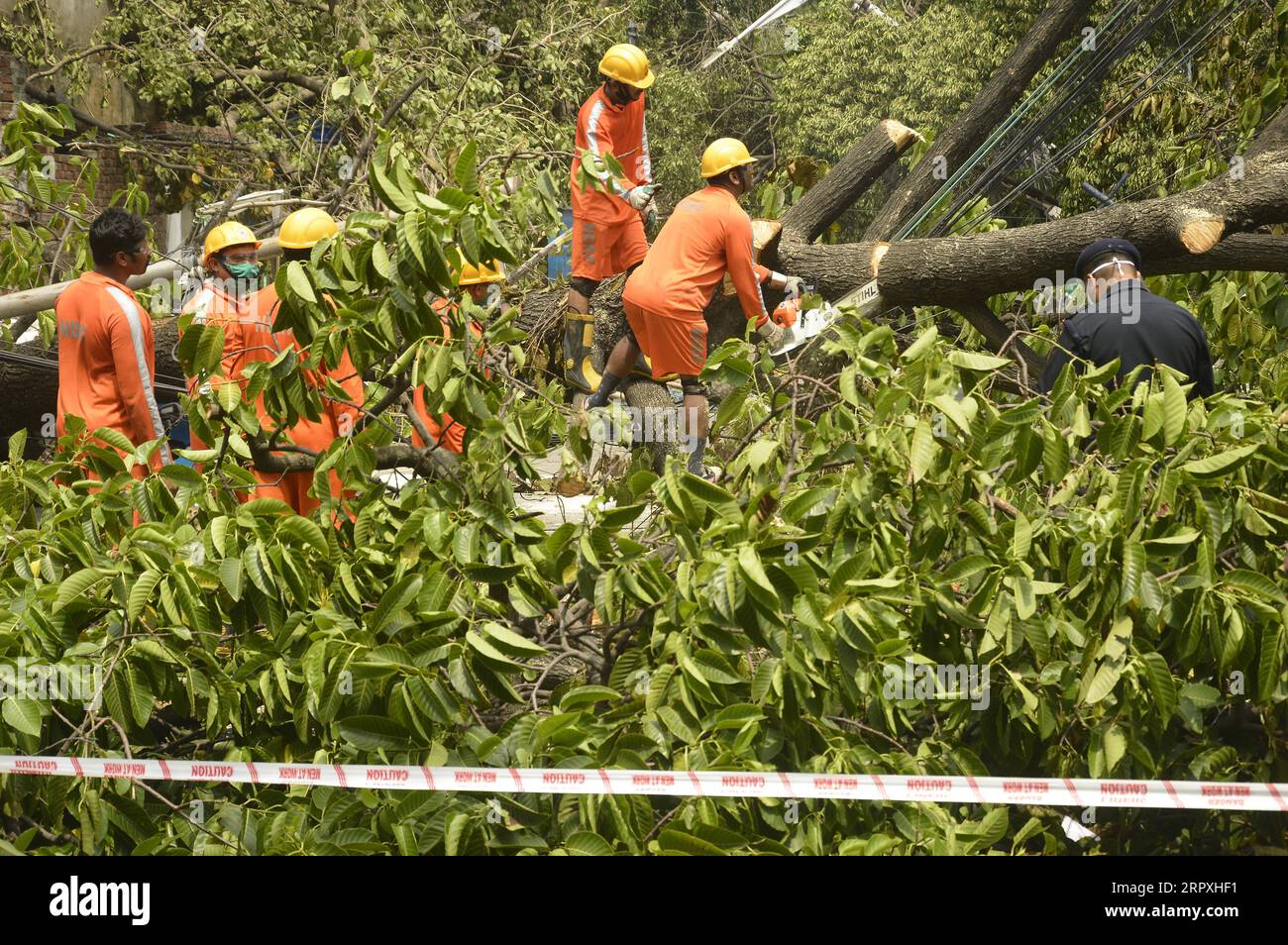 200524 -- KOLKATA, May 24, 2020 Xinhua -- A member of the National Disaster Response Force NDRF ...