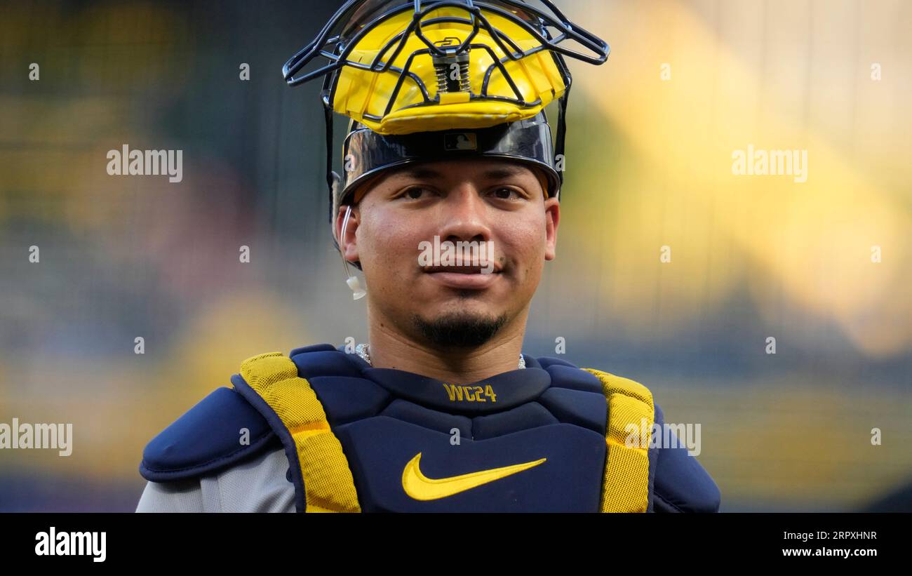 Milwaukee Brewers catcher William Contreras plays in a baseball game ...