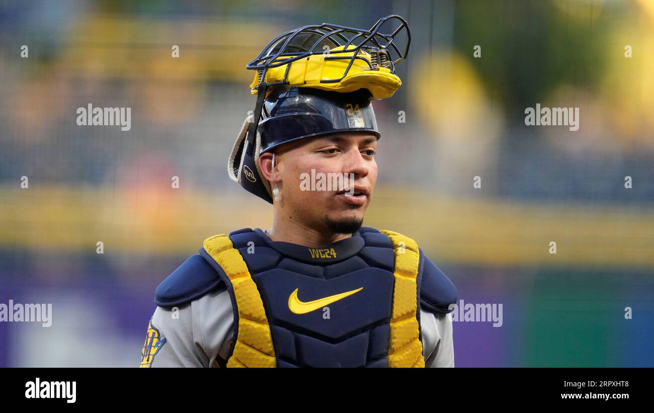 Milwaukee Brewers catcher William Contreras plays in a baseball game ...