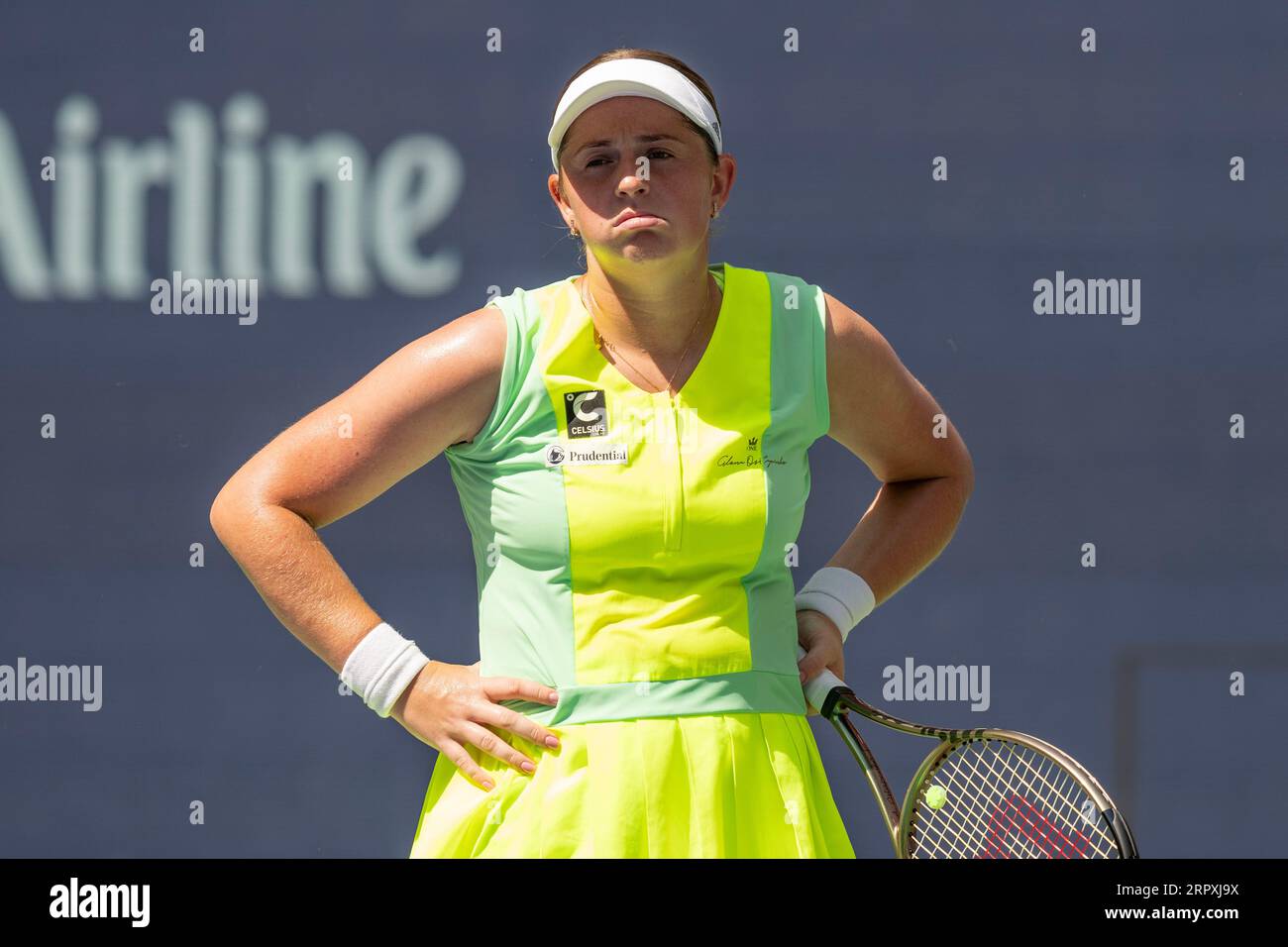 Jelena Ostapenko of Latvia reacts during quarterfinal round against ...