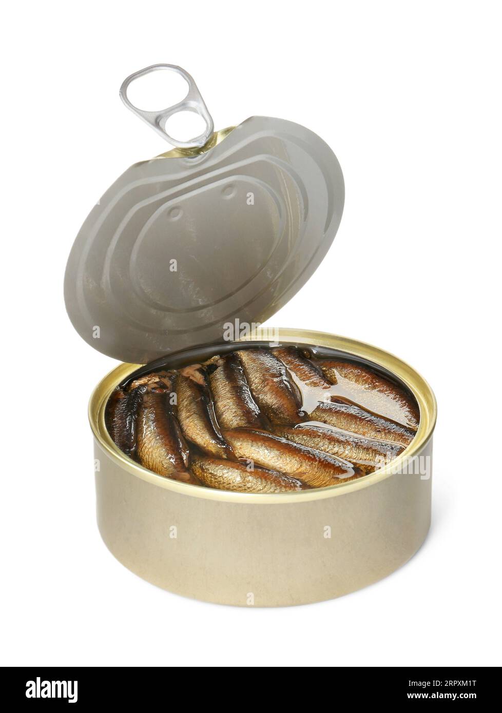 One tin can of sprats isolated on white Stock Photo - Alamy