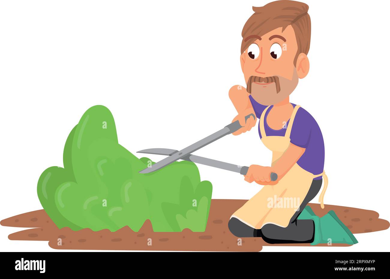 Gardener trim bush. Cartoon farmer cutting greenery Stock Vector Image ...