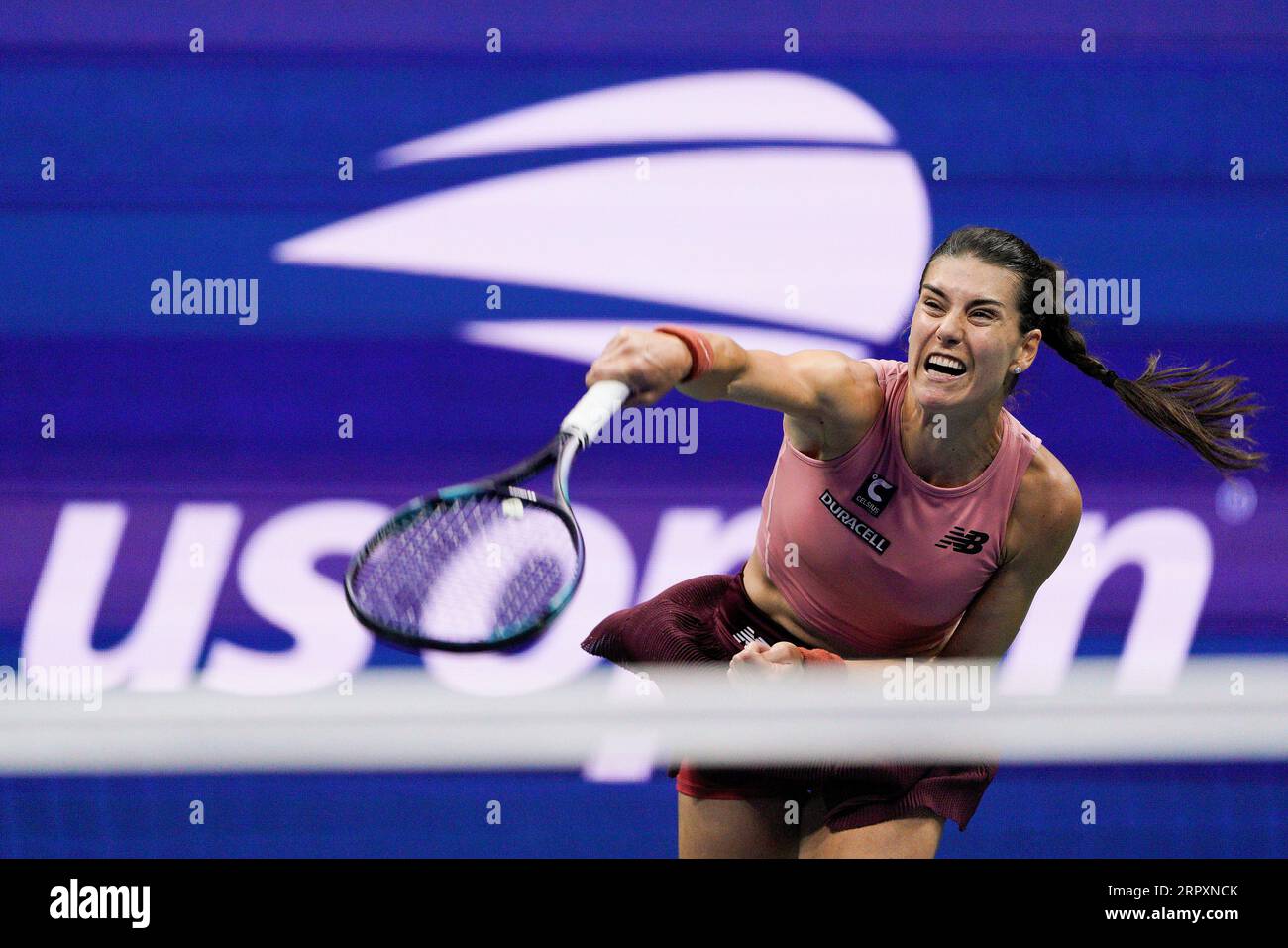 Sorana Cirstea, of Romania, serves to Karolina Muchova, of the Czech ...