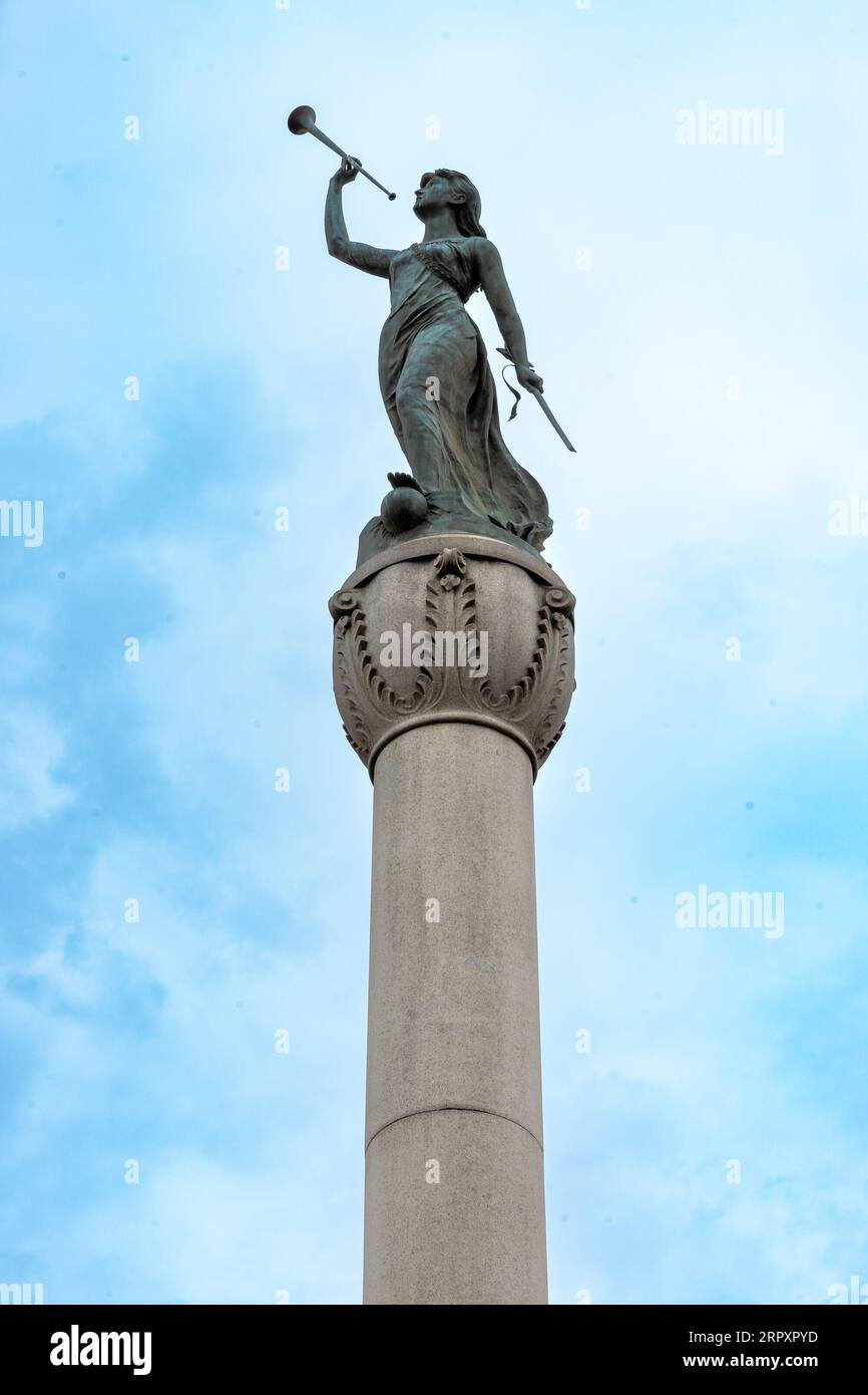 Troy, NY – US – Sept 2, 2023 Closeup view of The Call to Arms, a 17 ...