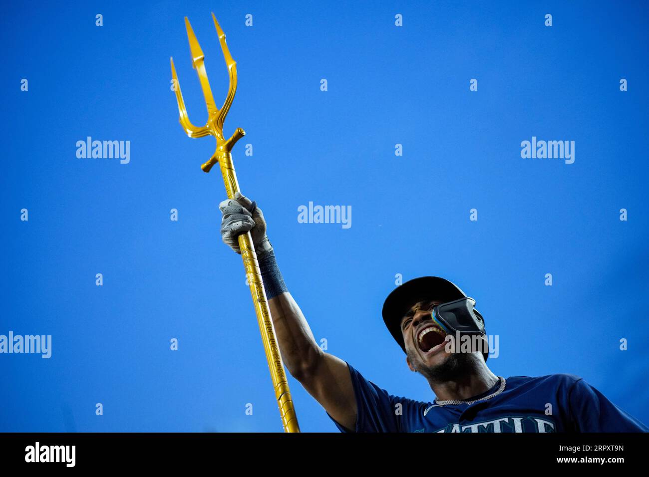Seattle Mariners' Julio Rodriguez celebrates with the trident after ...