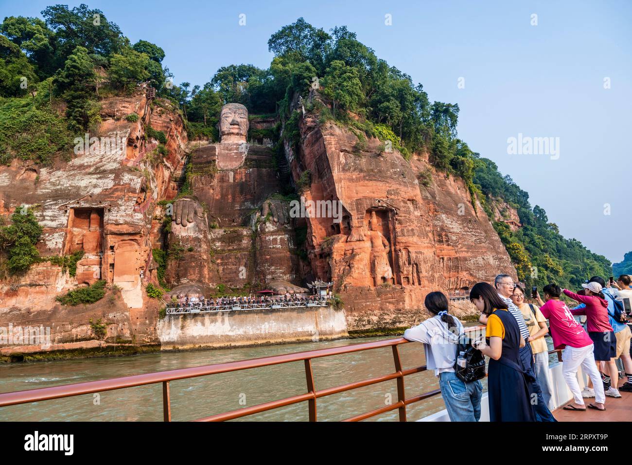 A view of the 71-meter-tall Leshan Giant Buddha, an UNESCO world ...