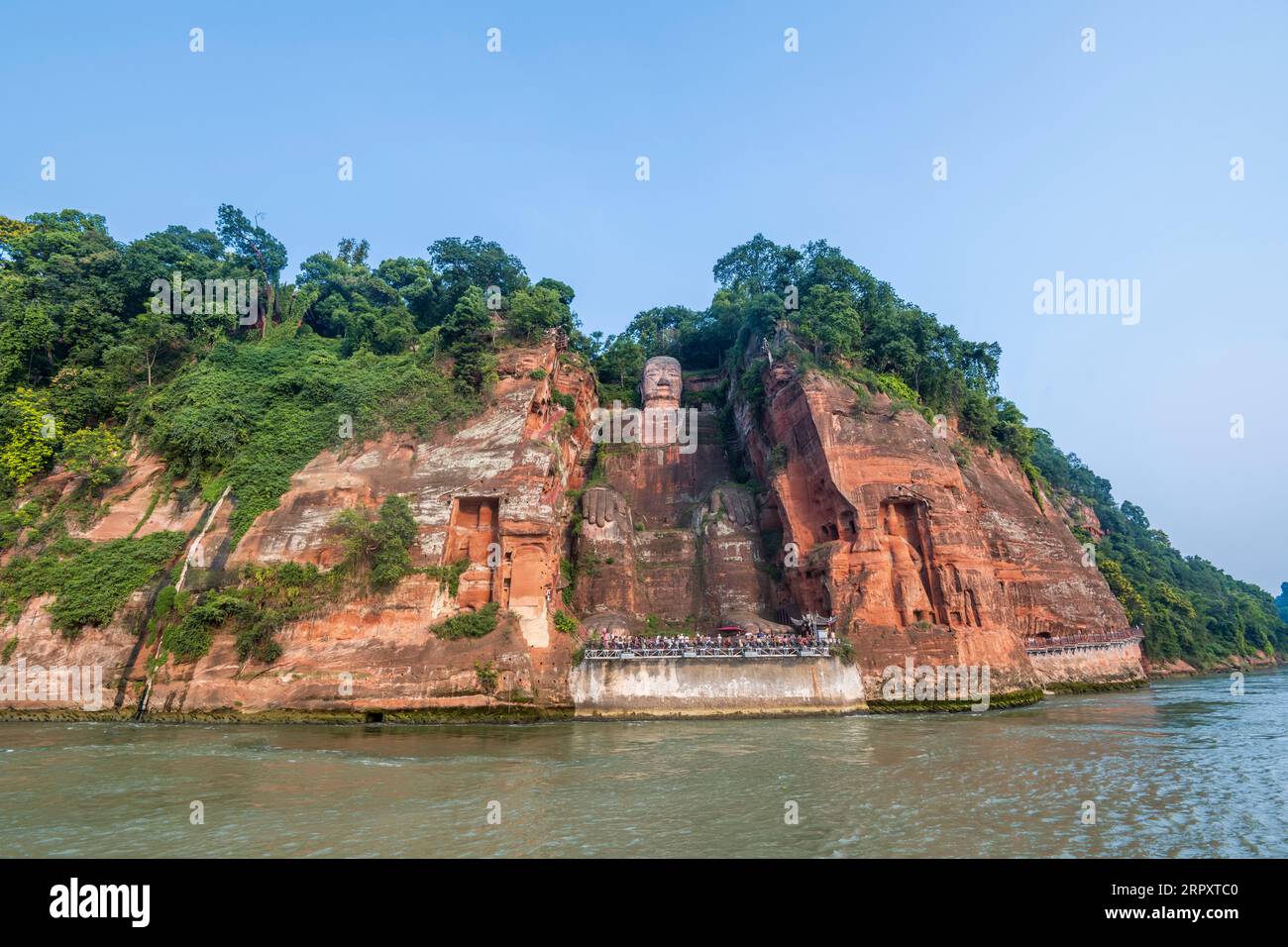 A view of the 71-meter-tall Leshan Giant Buddha, an UNESCO world ...