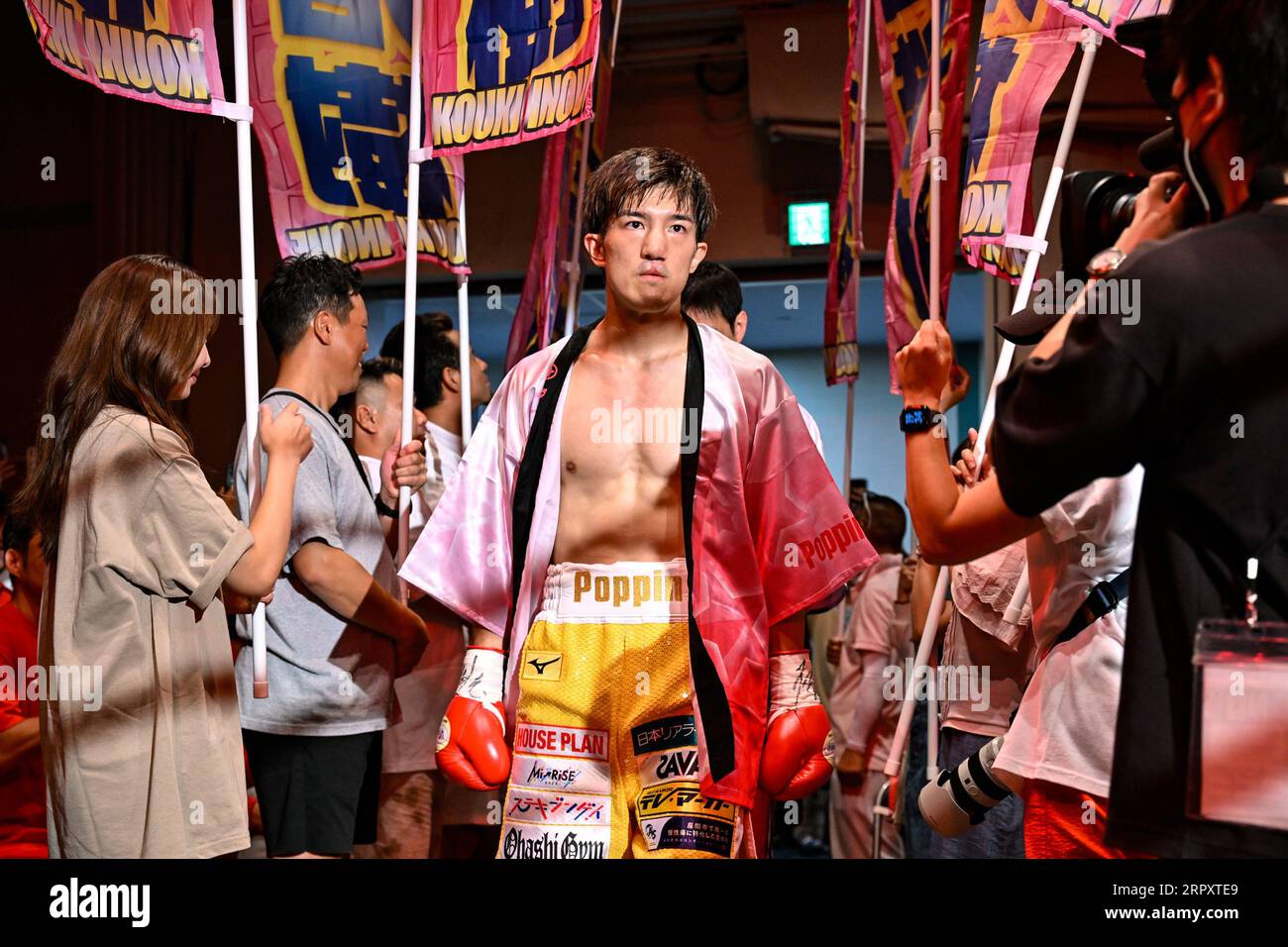 Tokyo, Japan. 30th Aug, 2023. Japan's Koki Inoue enters the ring before the vacant WBO Asia ...