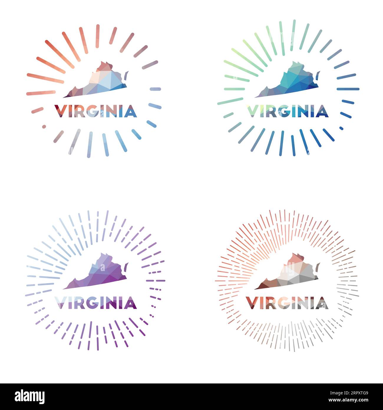 Virginia low poly sunburst set. Logo of US state in geometric polygonal ...