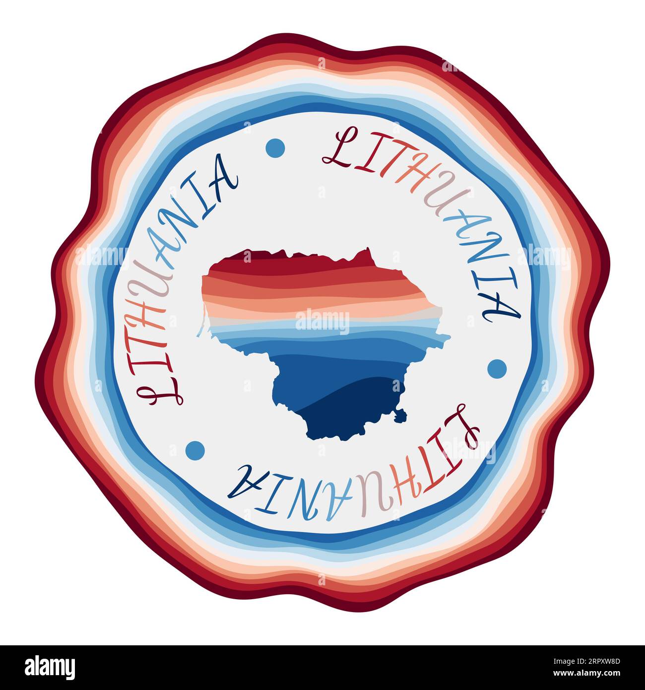Lithuania badge. Map of the country with beautiful geometric waves and ...