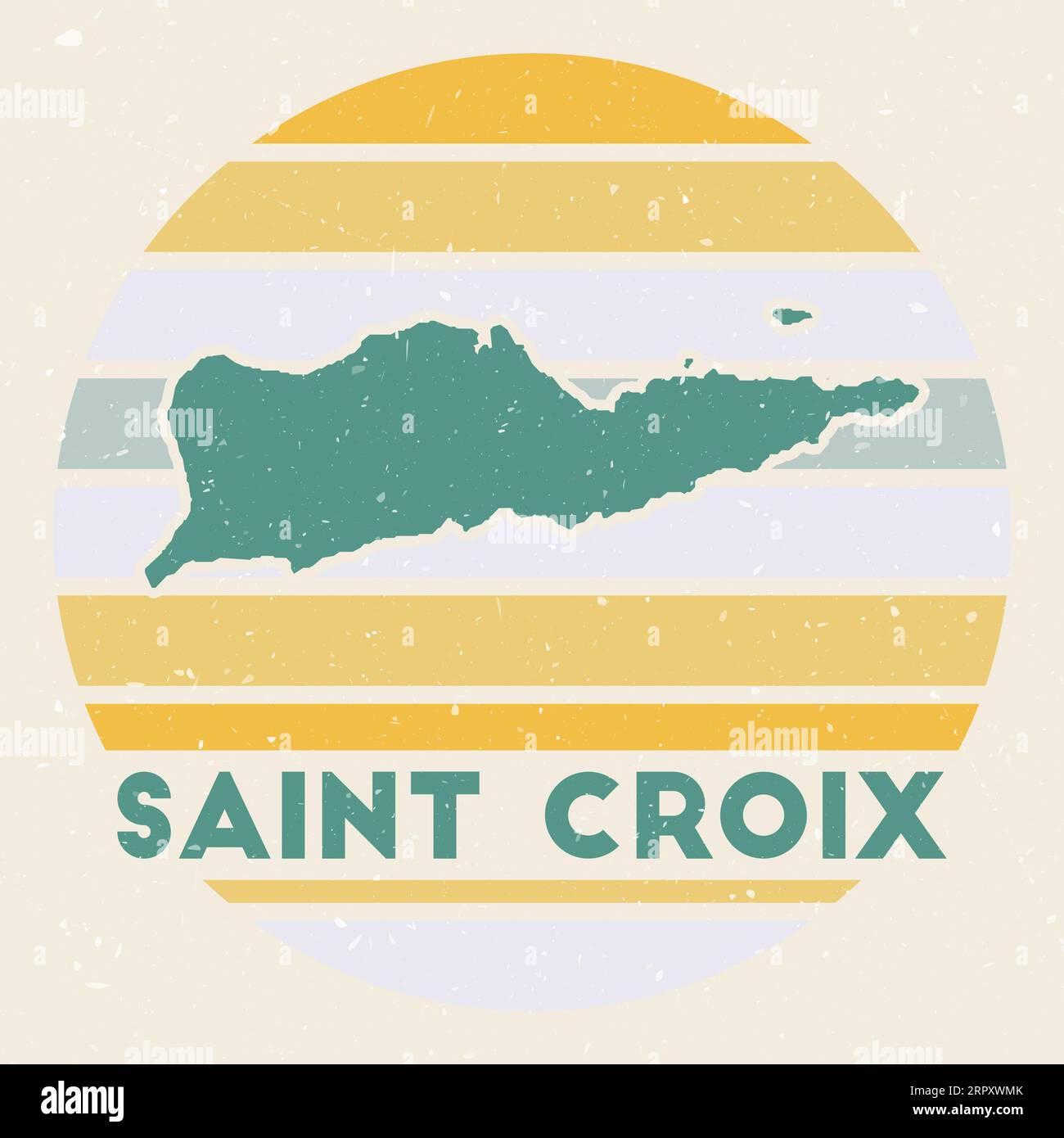 Saint Croix logo. Sign with the map of island and colored stripes ...