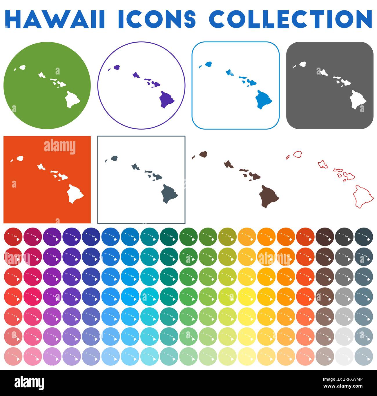 Hawaii icons collection. Bright colorful trendy map icons. Modern ...