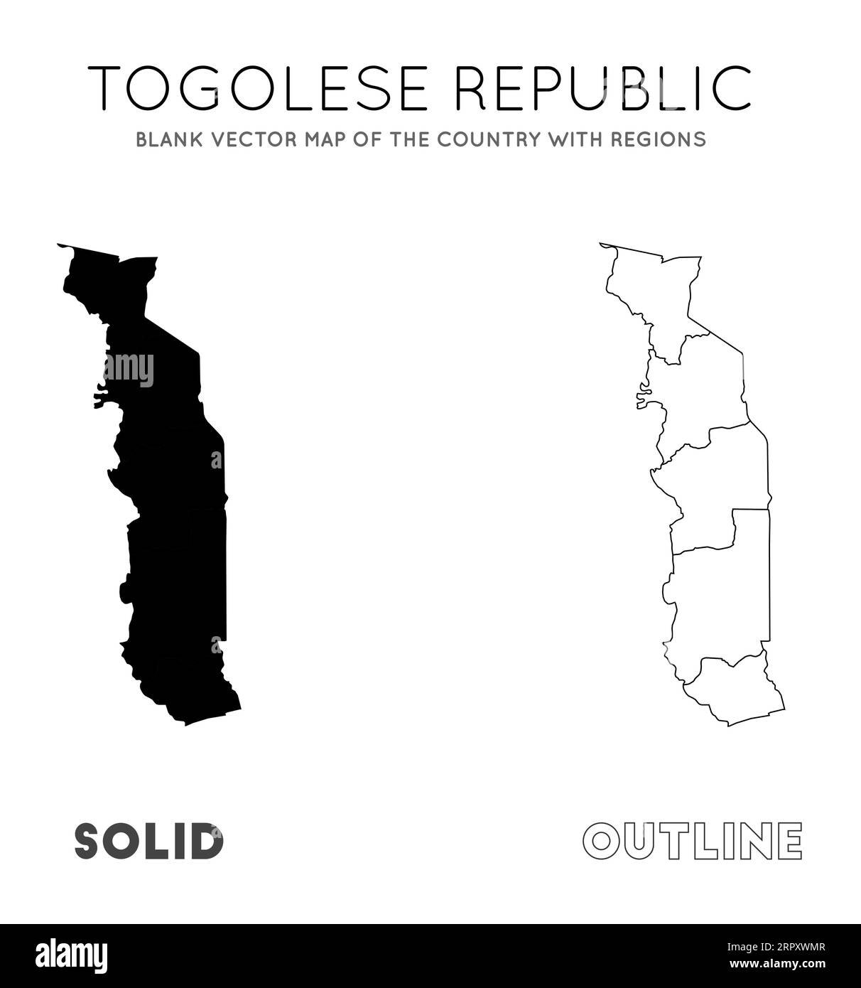 Togo map. Blank vector map of the Country with regions. Borders of Togo ...