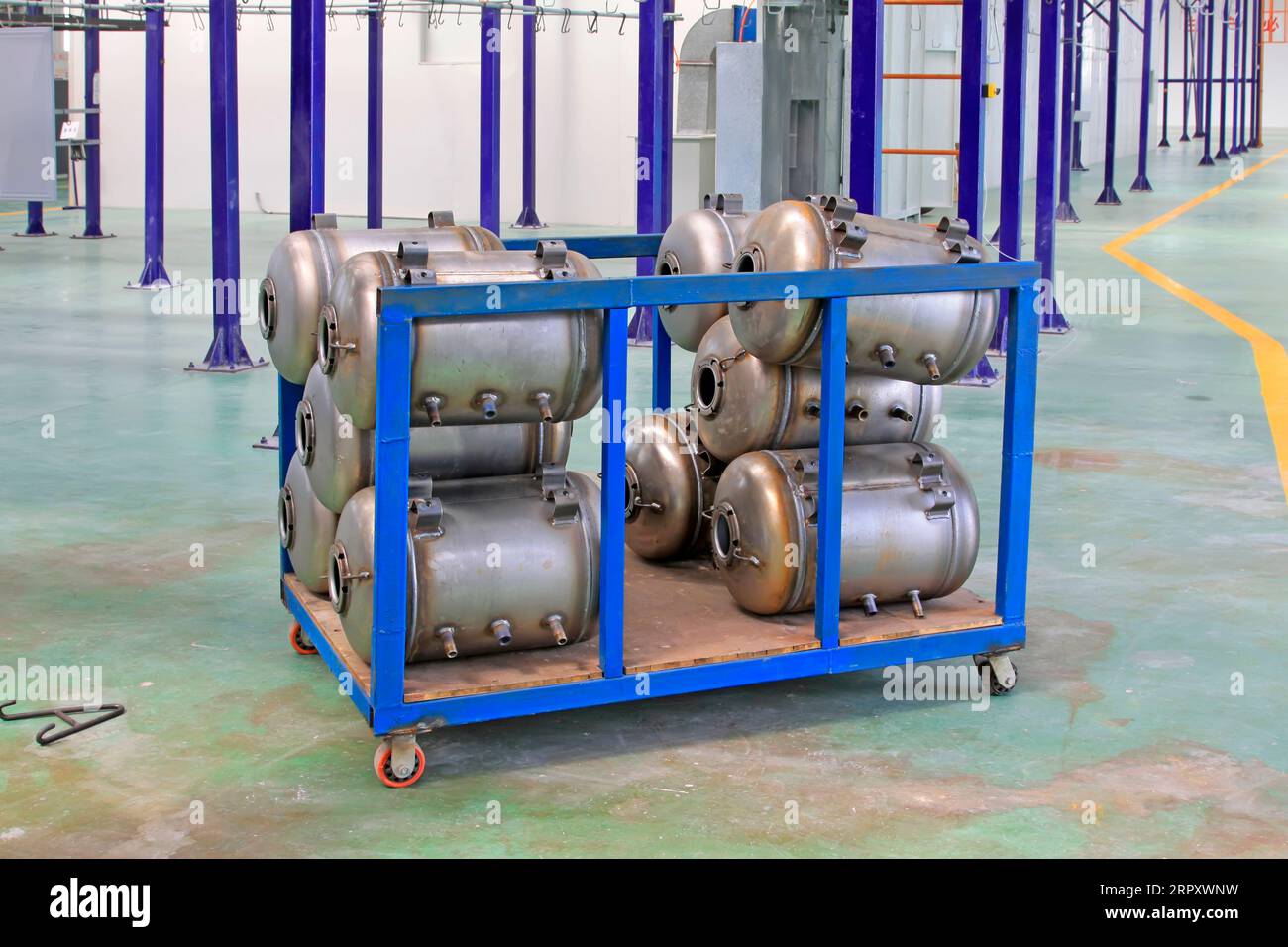 Stainless steel pressure tank piling up together, closeup of photo ...