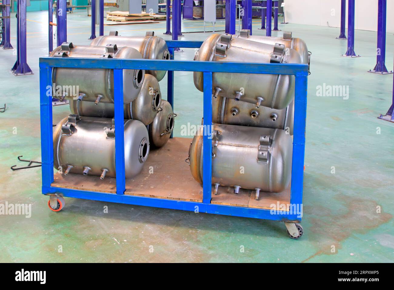 Stainless steel pressure tank piling up together, closeup of photo ...