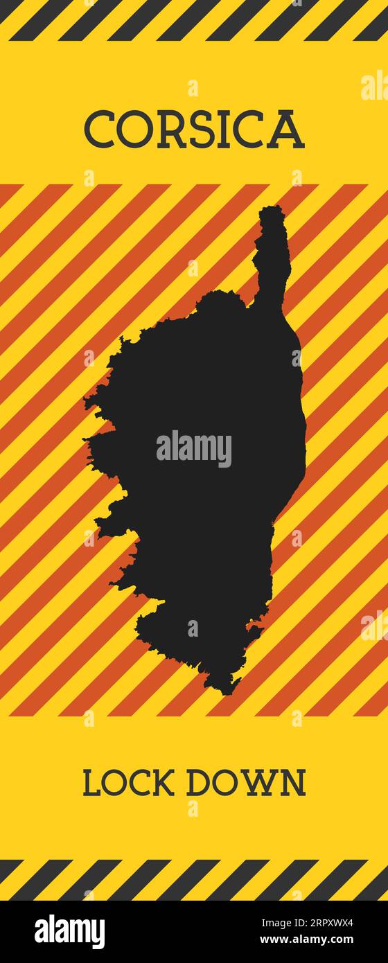 Corsica Lock Down Sign. Yellow island pandemic danger icon. Vector ...