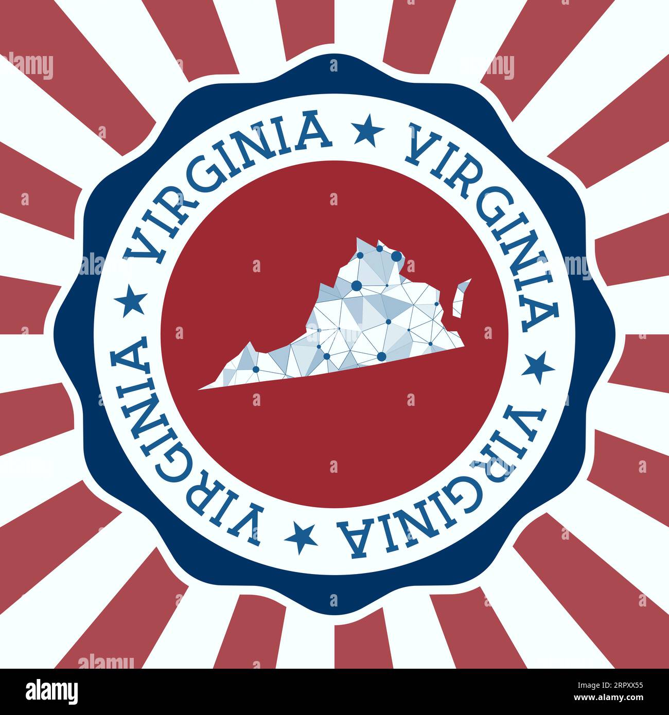 Virginia Badge. Round logo of US state with triangular mesh map and ...