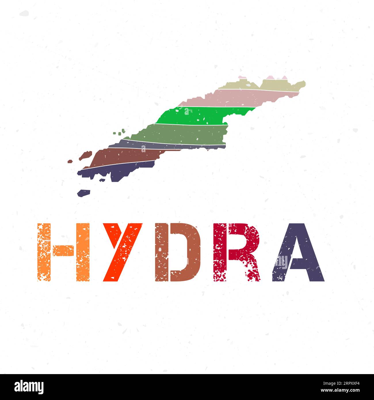 Hydra map design. Shape of the island with beautiful geometric waves ...