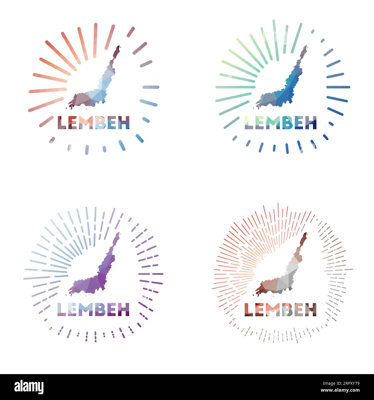 Lembeh low poly sunburst set. Logo of island in geometric polygonal ...