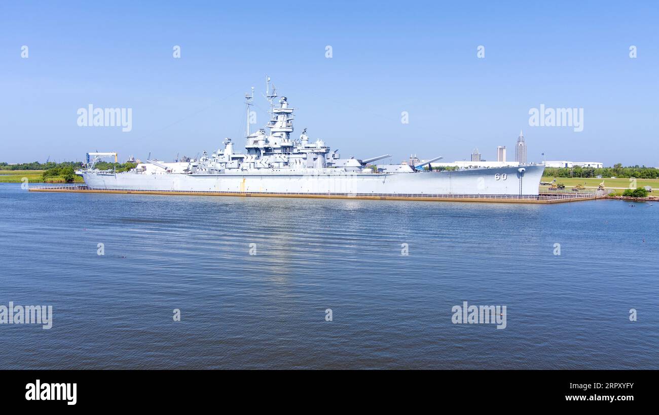 Mobile, AL USA 22 Aug 2023 the USS Alabama Battleship in Mobile Bay ...