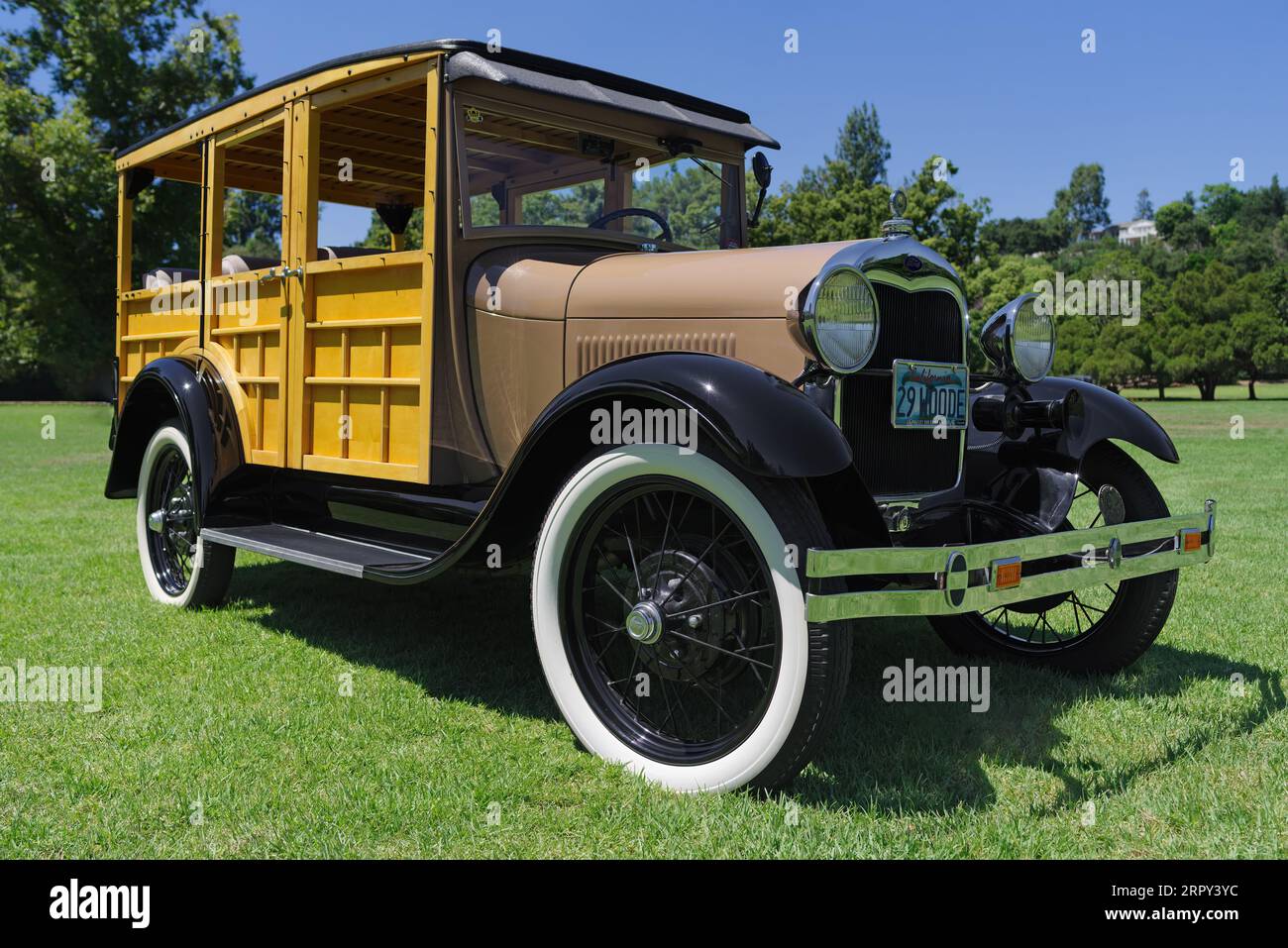 1930 Ford Model A 'Woody' Station Wagon shown parked on grass at Lacey ...