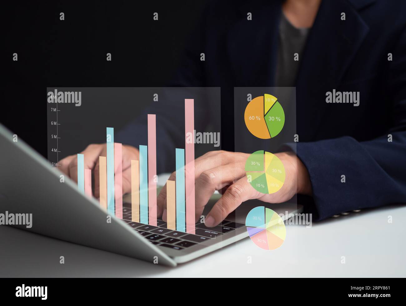 Business people use computers to analyze business and manage corporate ...