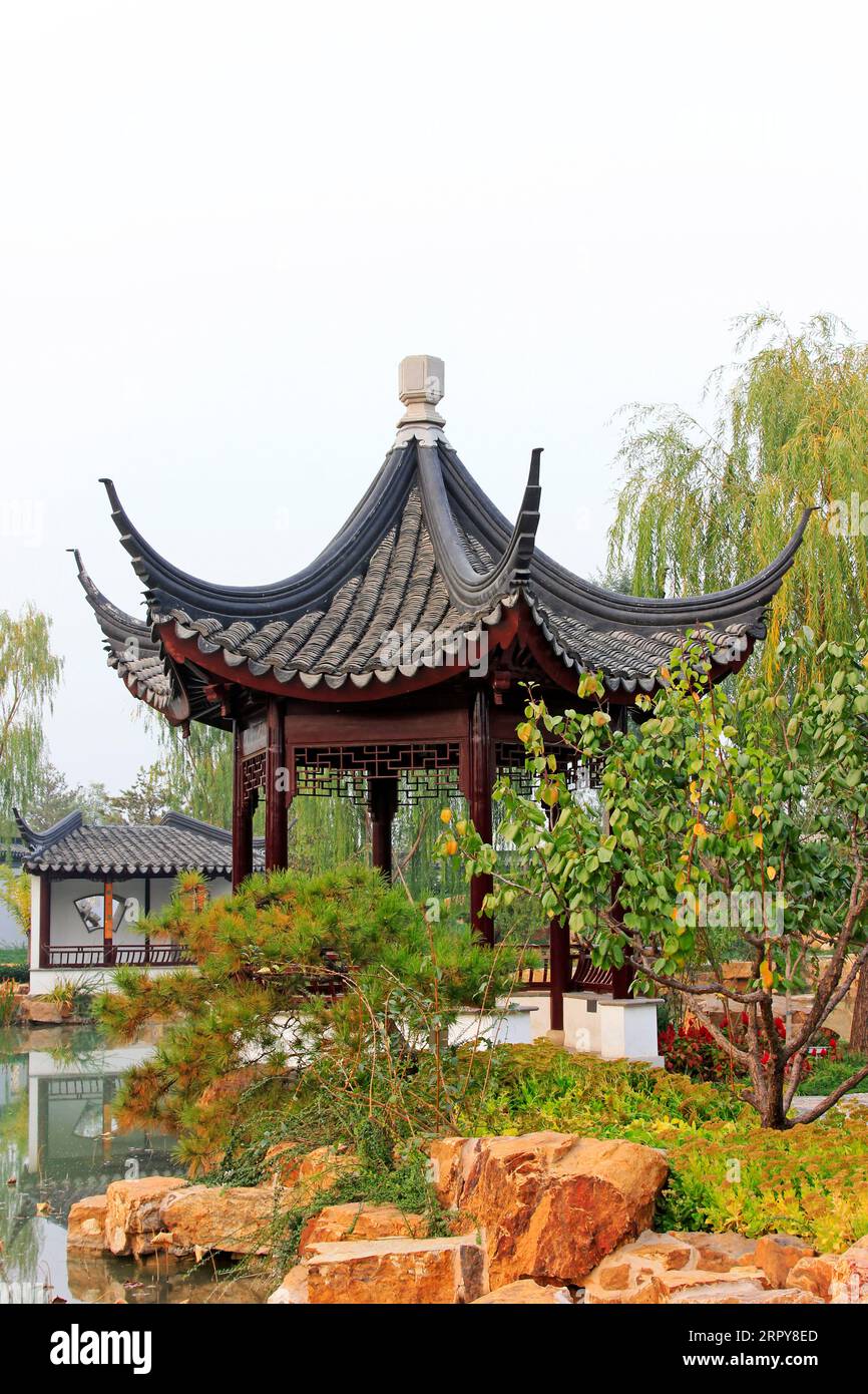 Chinese architectural style pavilion, closeup of photo Stock Photo - Alamy
